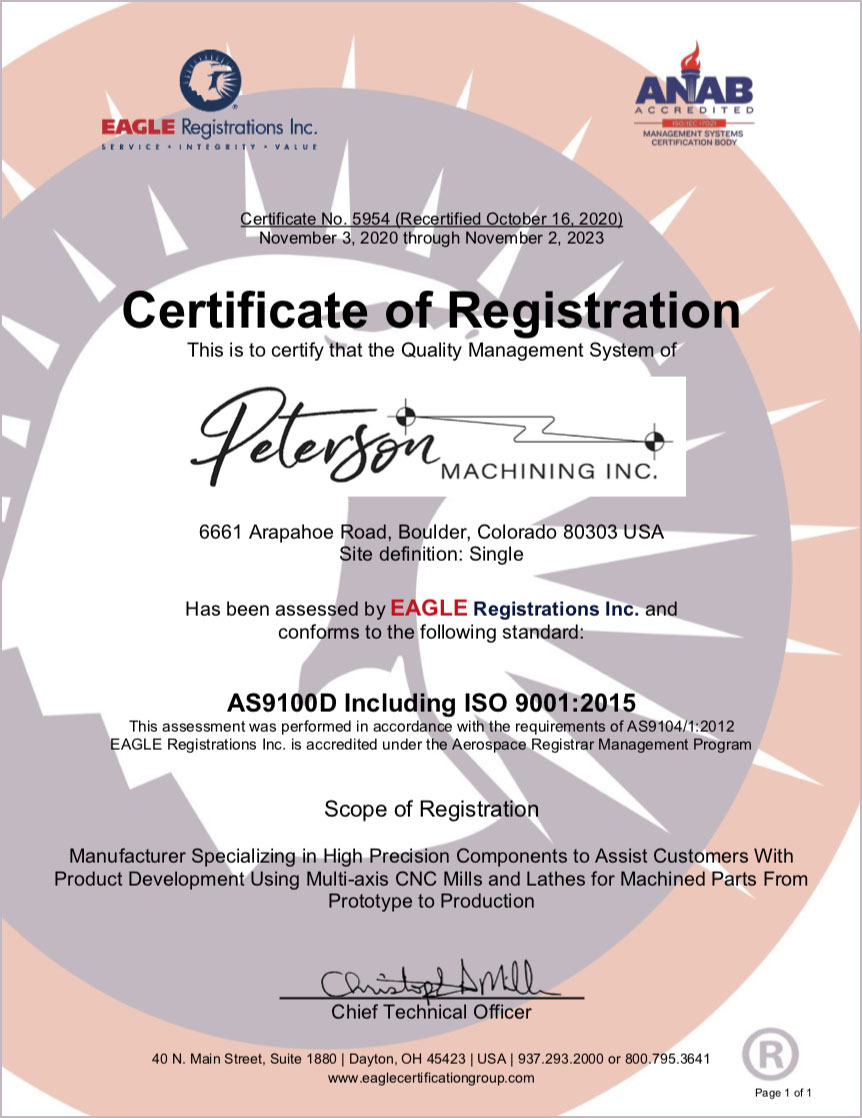 Certifications - Peterson Machining Inc.